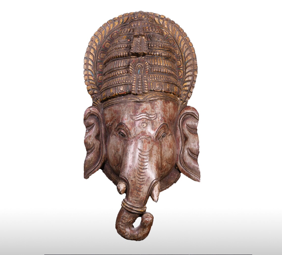 Indian mask /elephant mask wall décor hand carved / painted | Etsy