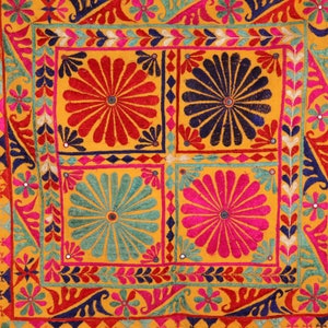 Vintage Floral Motifs Gujarati Hand Embroidered Textile Traditional ...