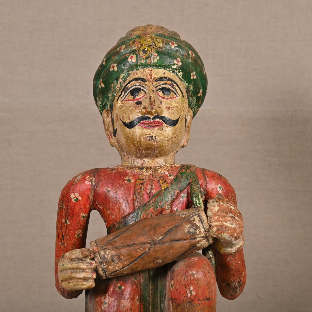 Vintage Indian Wooden Statue Rajasthani Man Figurines Indian Wooden ...