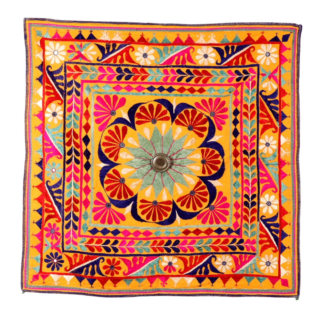 Vintage Floral Motifs Gujarati Hand Embroidered Textile Traditional ...