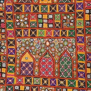 Vintage Large Boho Hand Embroidered Tapestry, Mirror Silk Thread Work ...