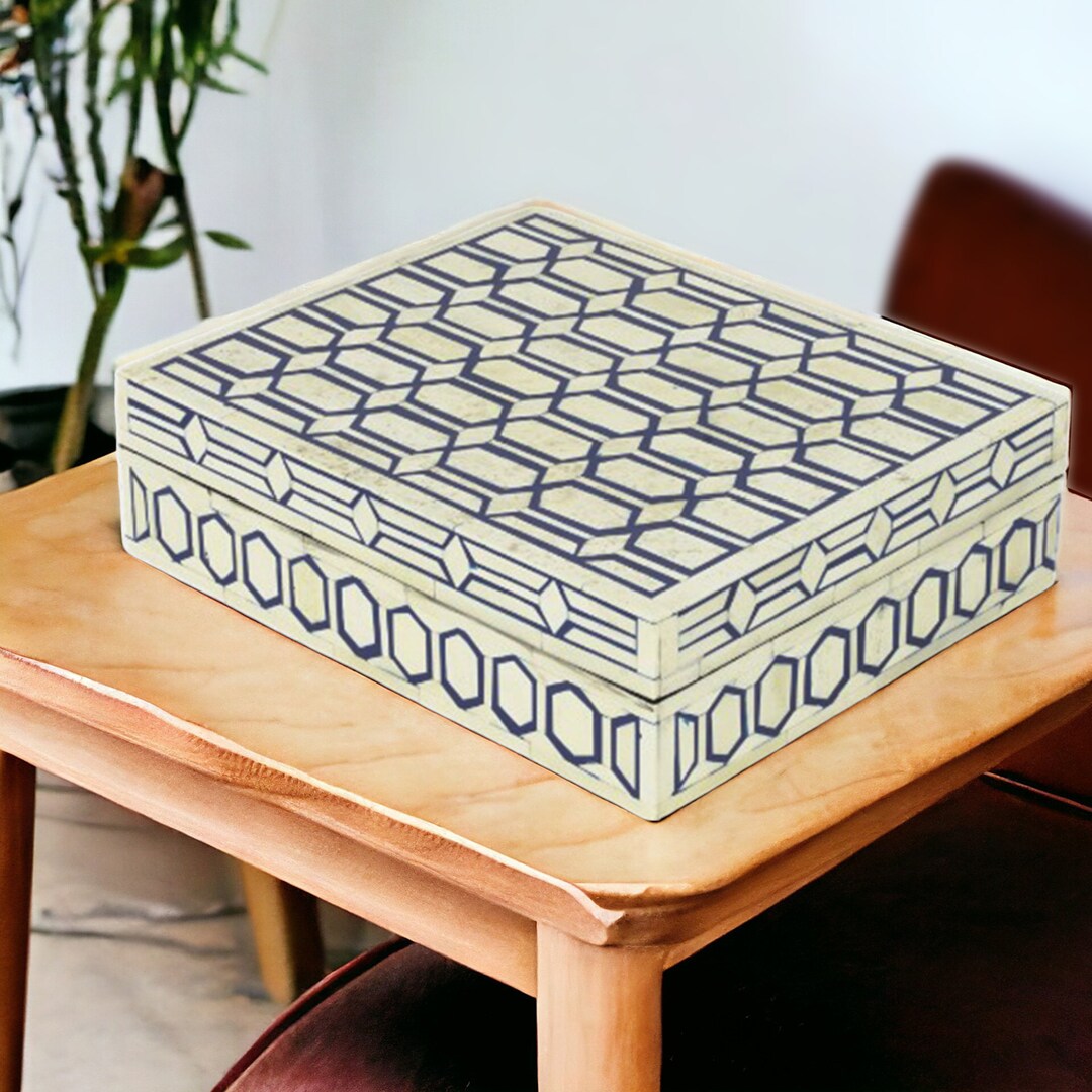 Hand Carved Bone Inlay Decorative Box Moorish Moroccan Design ...