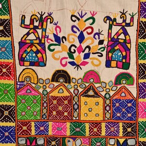 Vintage Large Boho Hand Embroidered Tapestry, Mirror Silk Thread Work ...