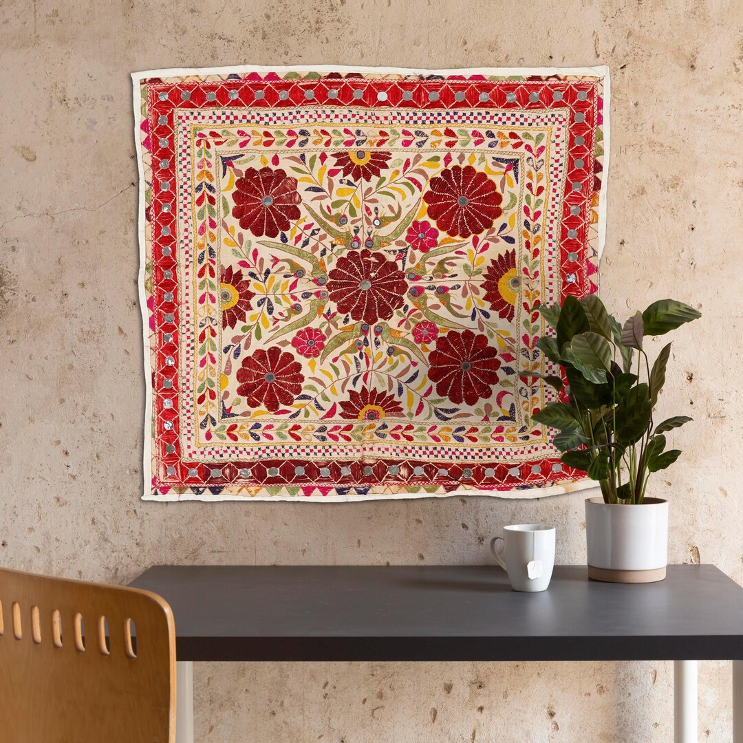 Vintage Indian Textiles Handmade Wall Hanging Embroidered Kutch ...