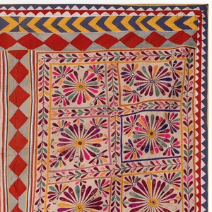 Vintage Hand Embroidered Indian Fabric Gujarati Textile Cotton Mirror ...