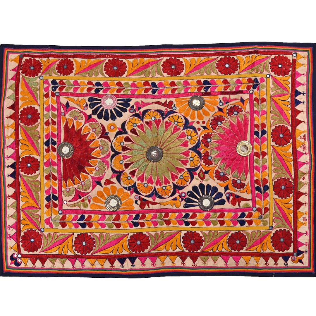 Wall Hanging Colorful Multi Thread Mirror Work Gujarati Wall Decor ...