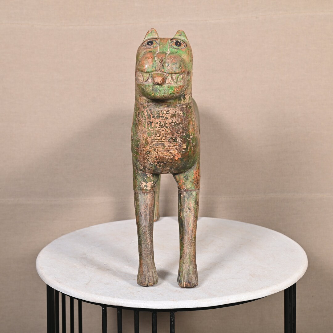 Vintage Indian Wooden Tiger Statue Wild Animal Figurines Wood Sculpture ...