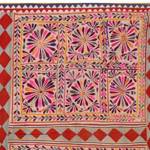 Vintage Hand Embroidered Indian Fabric Gujarati Textile Cotton Mirror ...