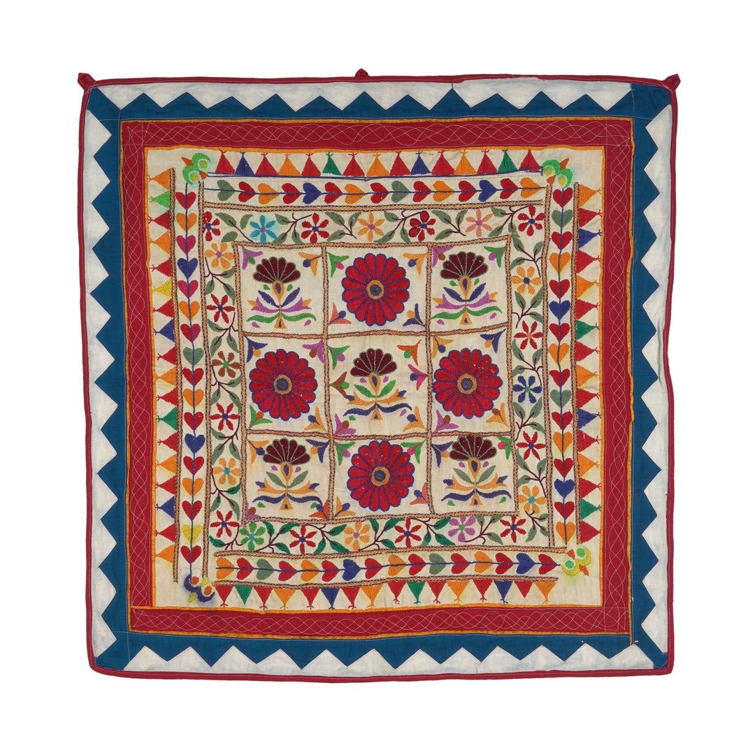 Floral Motifs Indian Gujarati Boho Textile Vintage Hand Embroidered ...