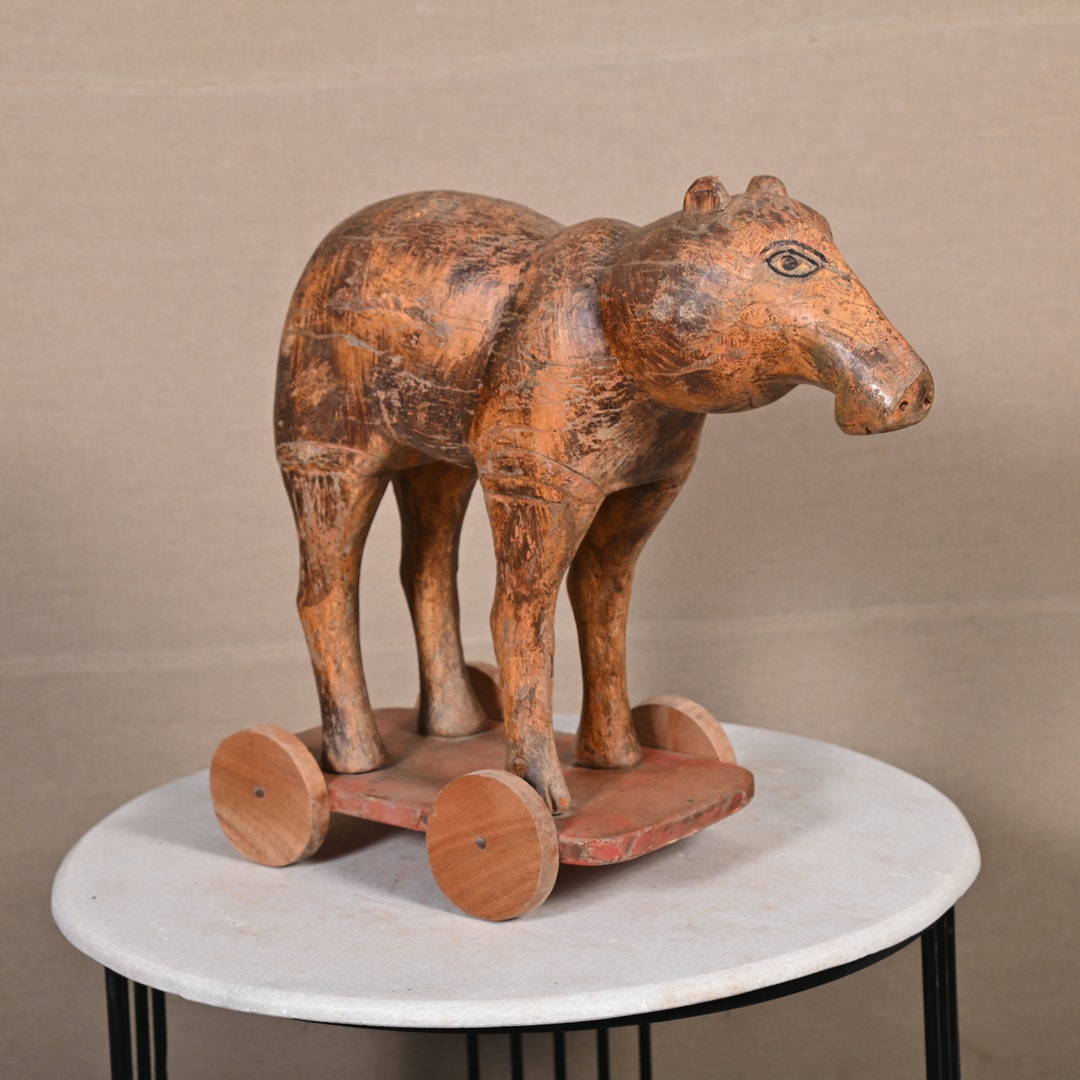 Vintage Hand Carved Wild Animal Figure Wooden Handmade Statue Indian ...