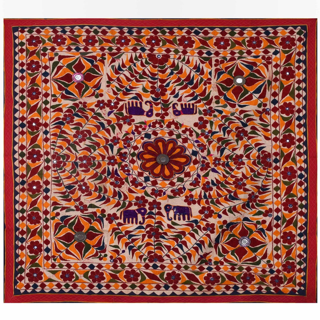 Vintage Hand Embroidered Gujarati Boho Tapestry 30-40 Year Old Cotton ...