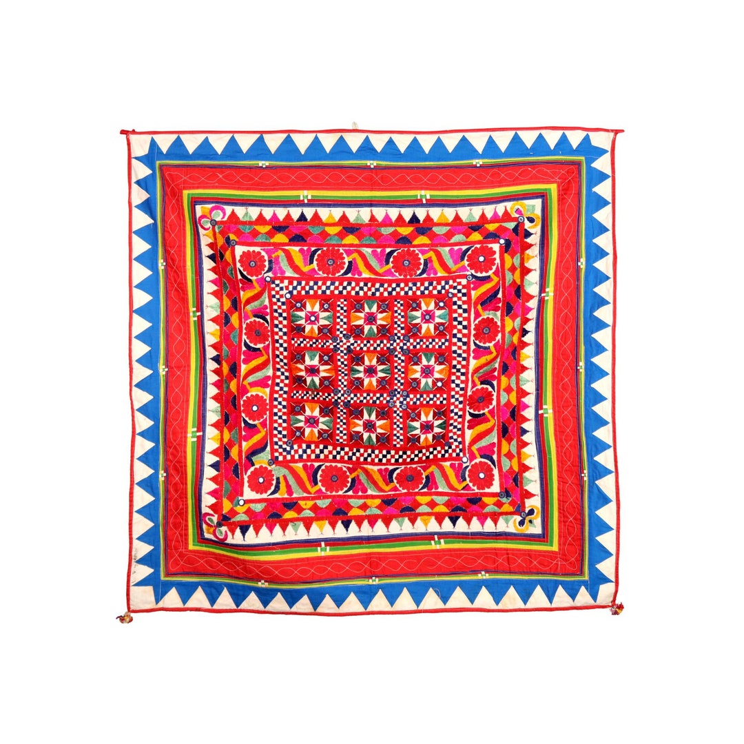 Vintage Floral Motifs Gujarati Hand Embroidered Textile Traditional ...