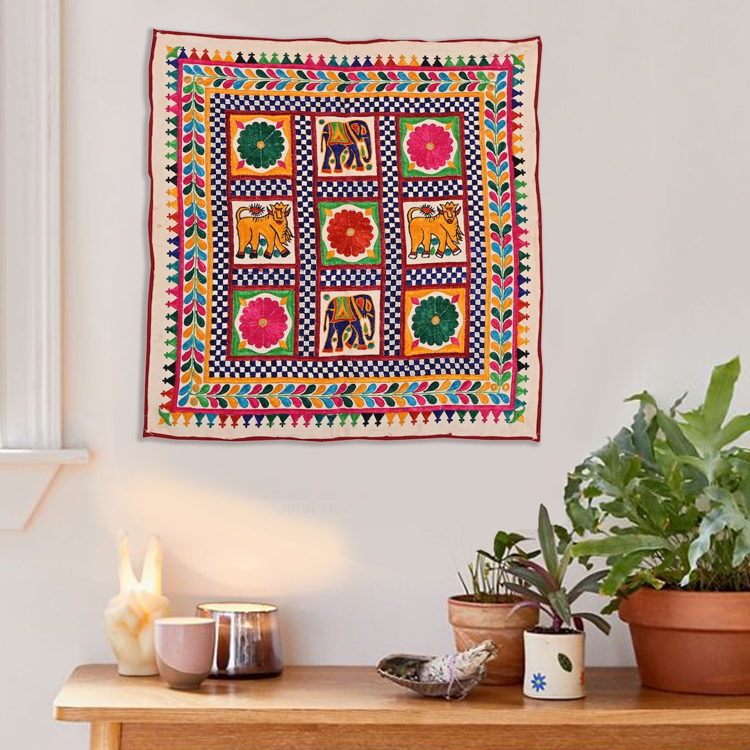 Handmade Indian Textile Antique Gujarati Wall Hanging Boho Banjara ...