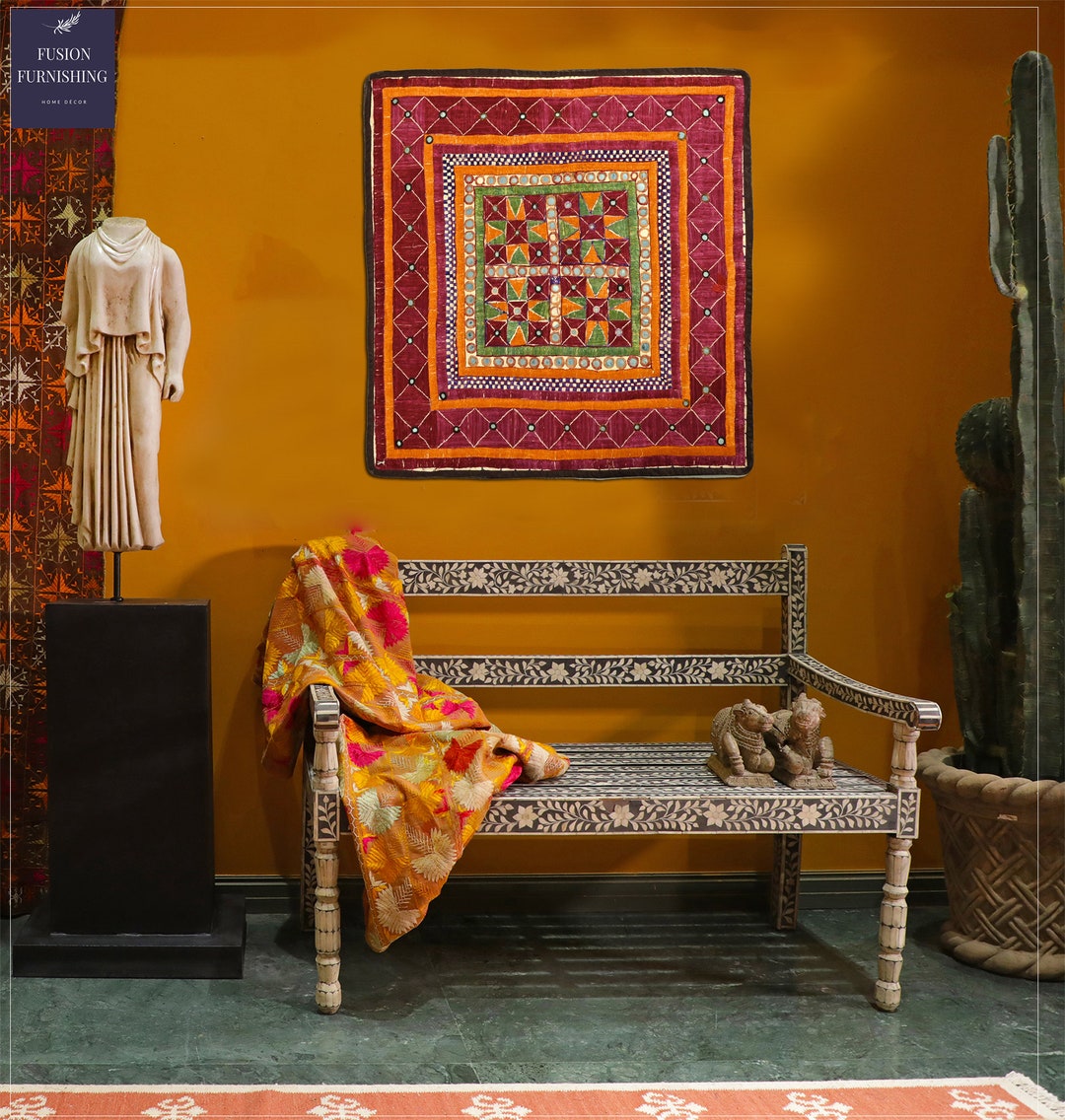 Antique Hand Embroidered Tapestry, Handmade Indian Tribal Wall Hanging ...