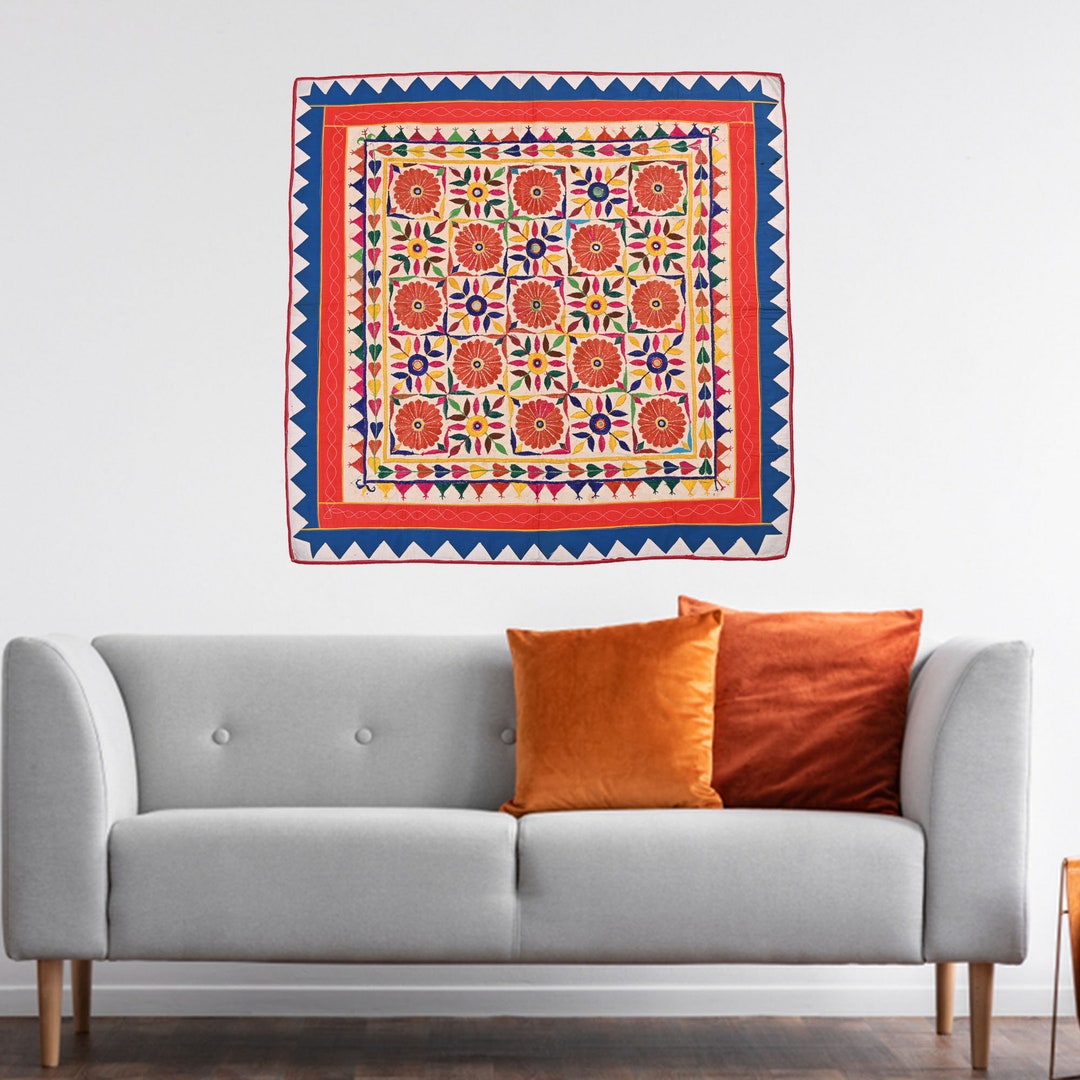 Vintage Gujarati Handmade Tapestry Textile Indian Boho Wall Hanging ...
