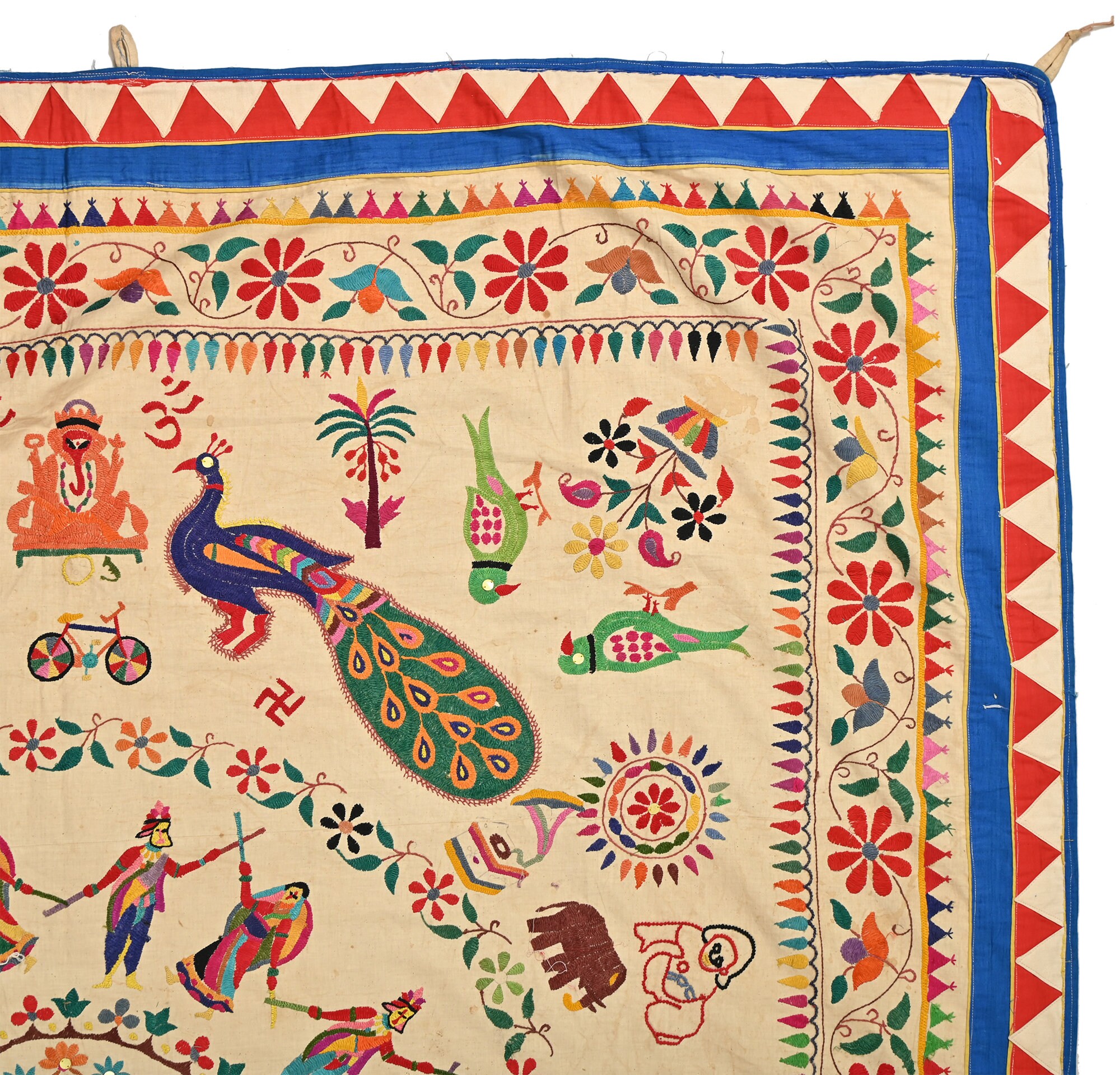 Indian Tribal Hand Embroidered Tapestry Vintage Floral and Peacock ...