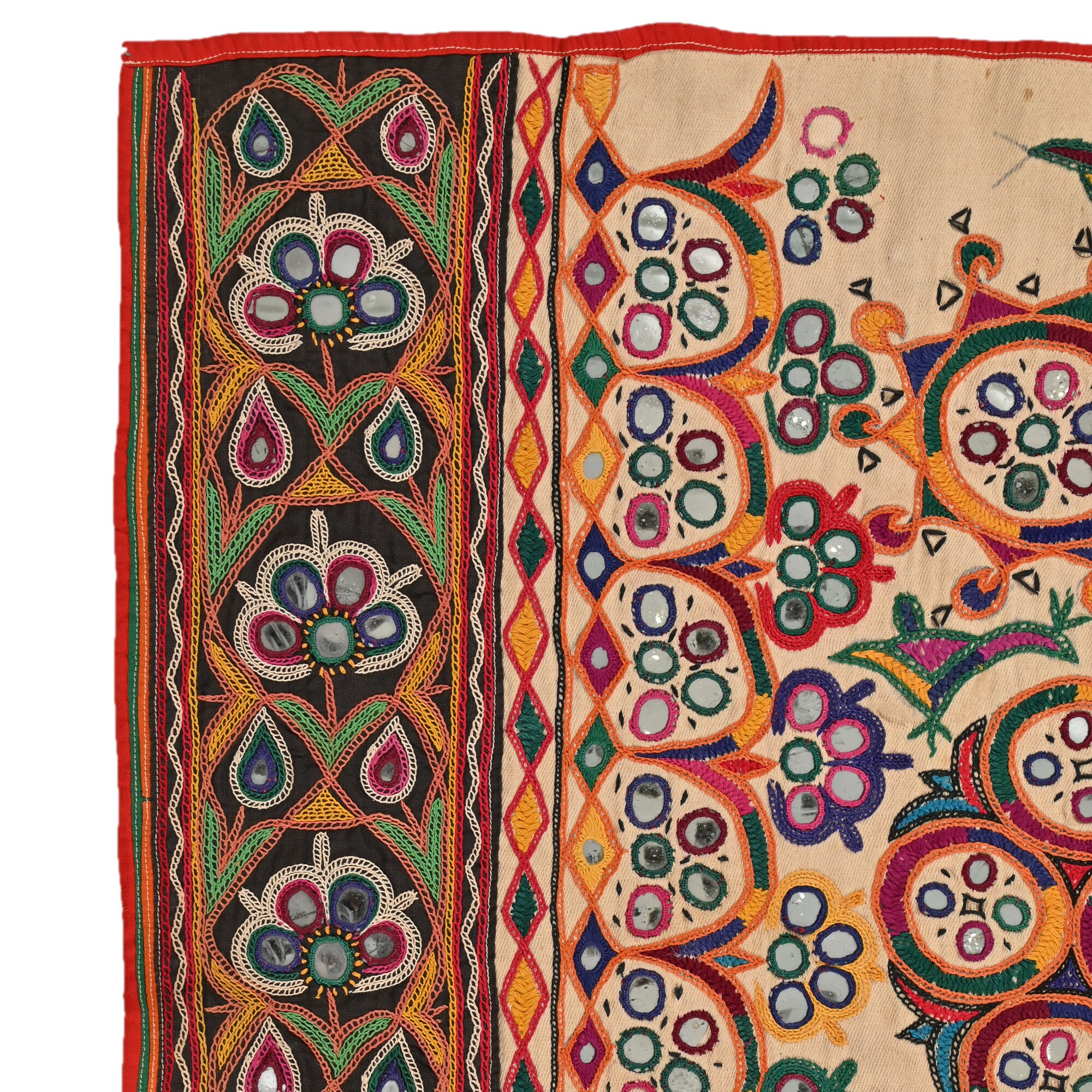 Vintage Gujarati Wall Hanging, Large Boho Floral Hand Embroidery ...