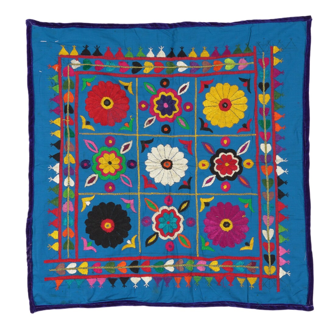 Vintage Hand Embroidered Flower Motifs Gujarati Textile Banjara Wall ...