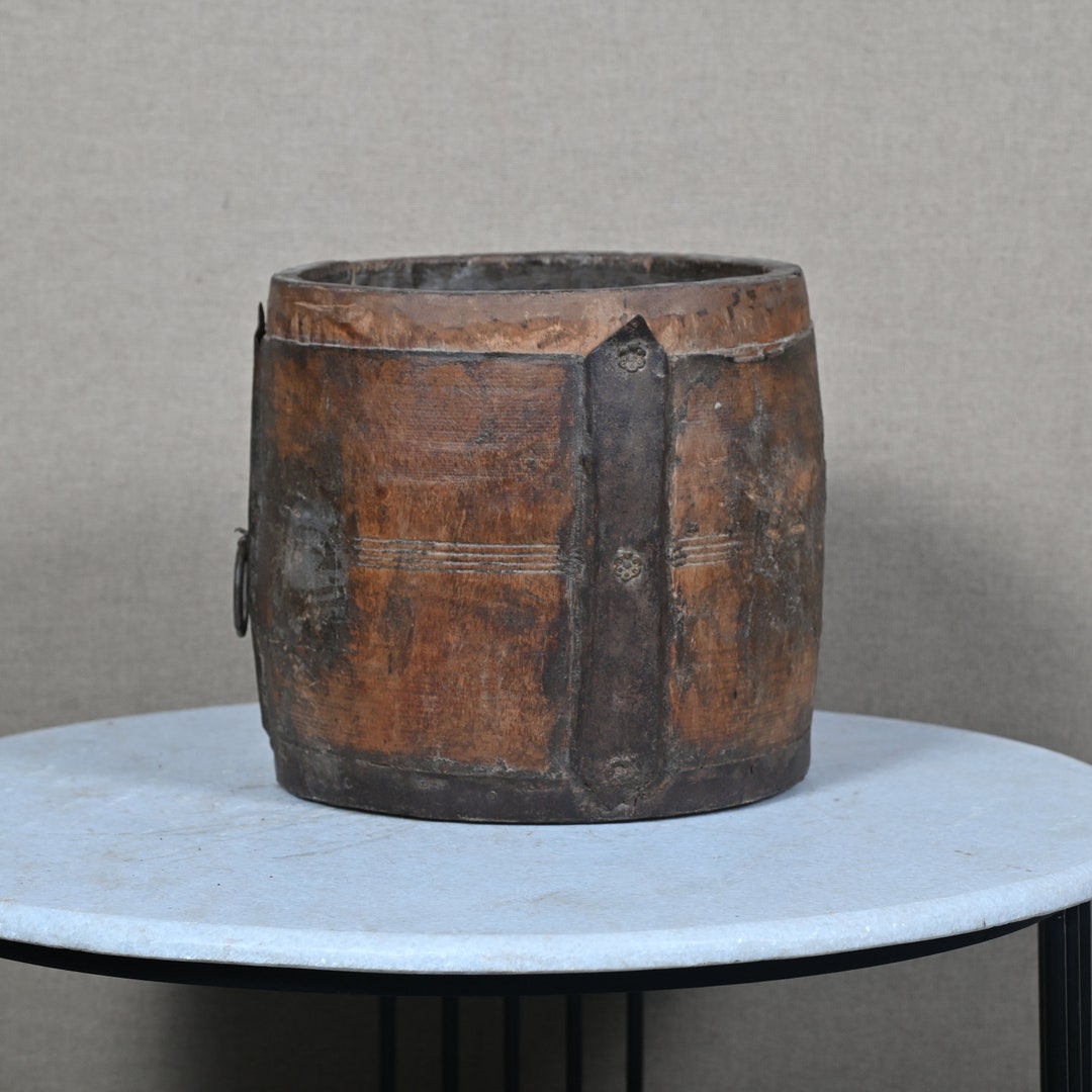 Wooden Himachal Pot Vintage Wood Barrel, Nail Keg, Waste Basket, Side ...