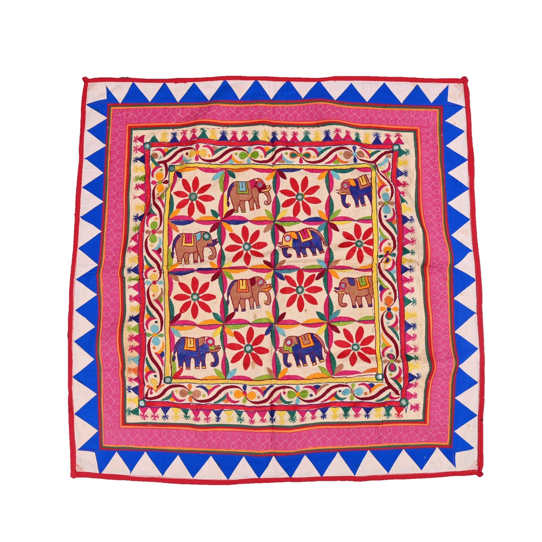Handmade Indian Gujarati Textile Wall Hanging Mirror Silk Thread Work ...
