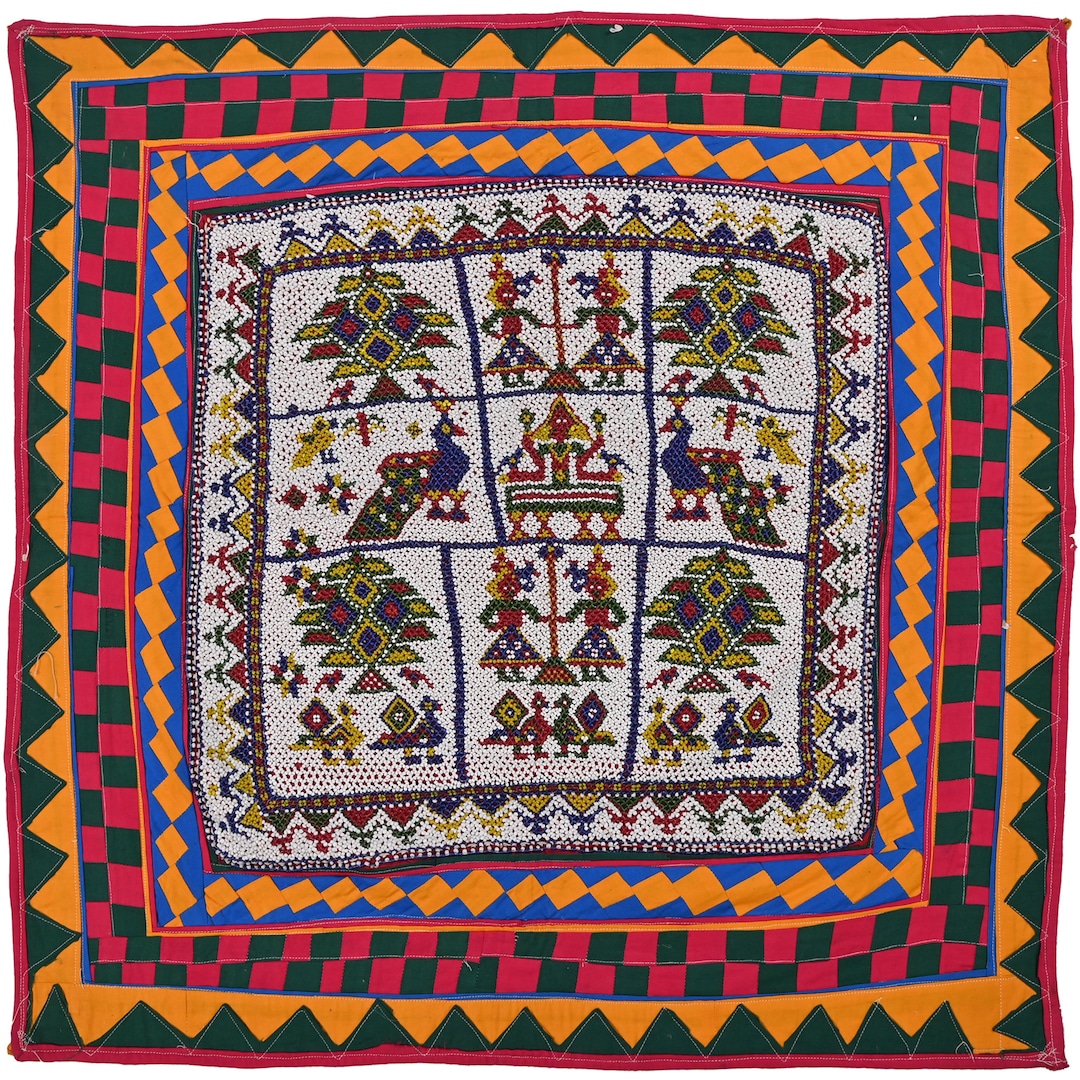 Indian God Ganesh Textile, 40-50 Year Old Hand Embroidered, 2.3 X 2.6 ...