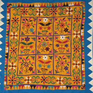 Indian Hand Embroidered Gujarati Tapestry Vintage Boho Banjara Wall ...