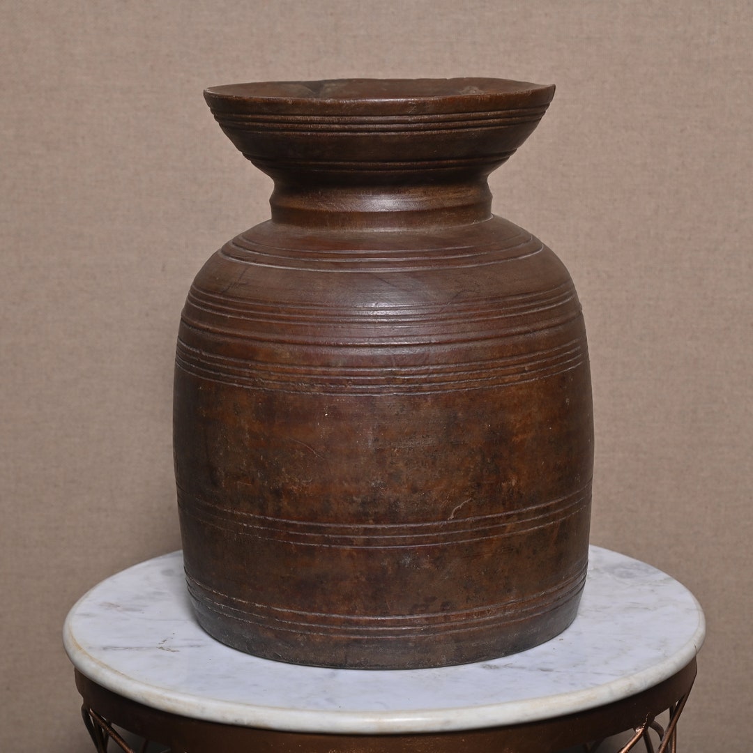 Wood Surahi Figurines Vintage Wooden Hand Painted Himachal Matka Pot ...