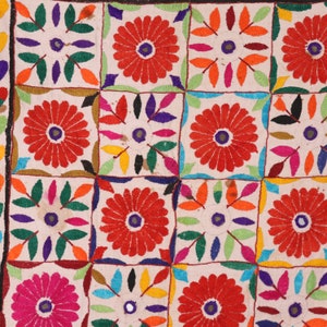 Vintage Floral Motifs Gujarati Hand Embroidered Textile Traditional ...