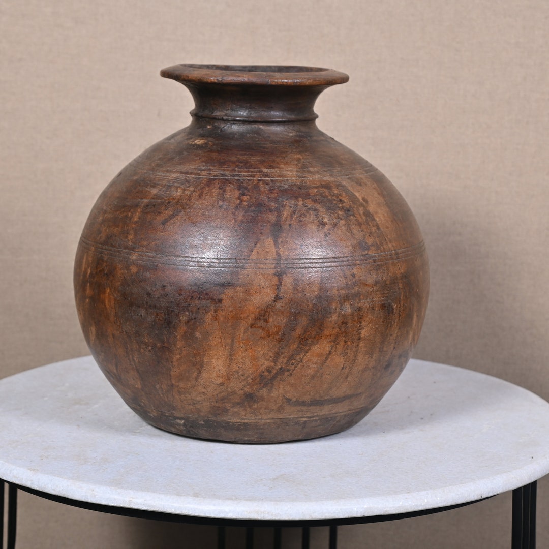 Antique Wooden Himachal Water Matka Pot Original Old Hand Carved Rustic ...