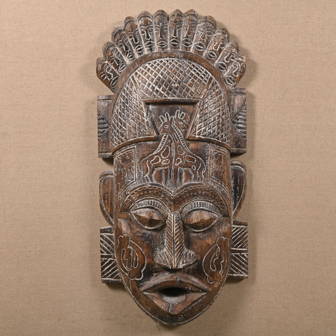 Vintage Hand Carved Wooden Mask Folk Art Mask Traditional Wall Hanging ...