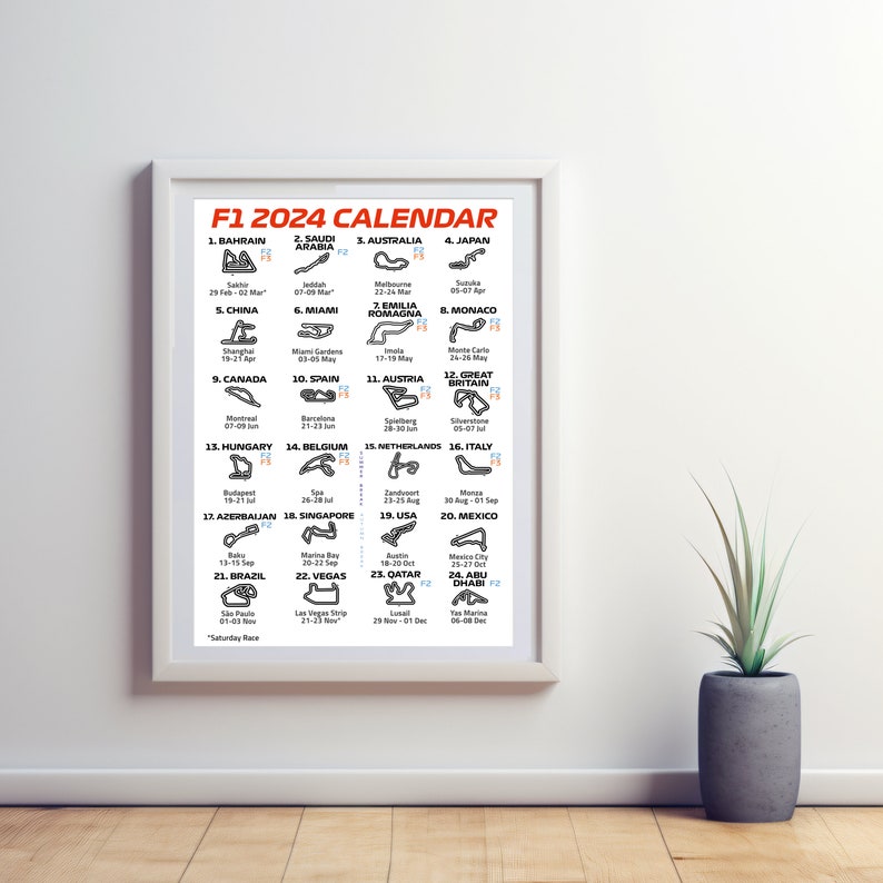 F1 2024 Race Calendar Artwork, Digital Download Image File, Formula One ...