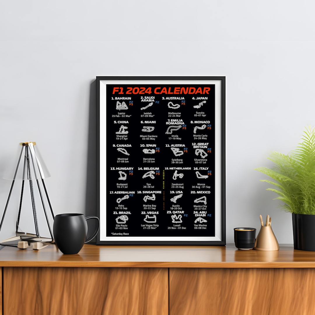 F1 2024 Race Calendar Artwork, Digital Download Image File, Formula One ...