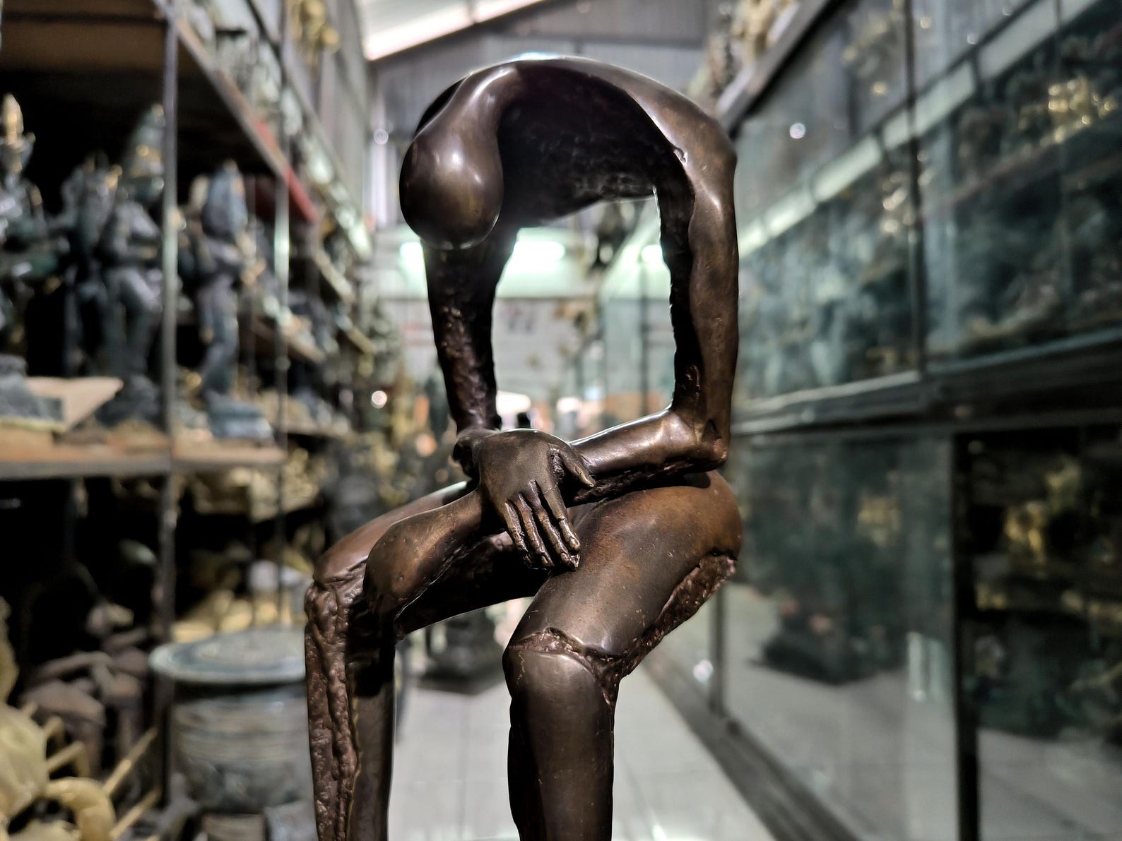 Abstract Bronze Statue, Seated Melancholy Sculpture, Elegant Seated ...