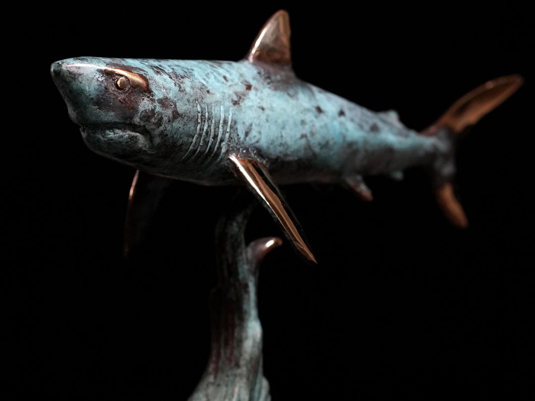 Bronze Shark Statue, White Shark Figurine, Sea Animal, Home Decor, Rare ...