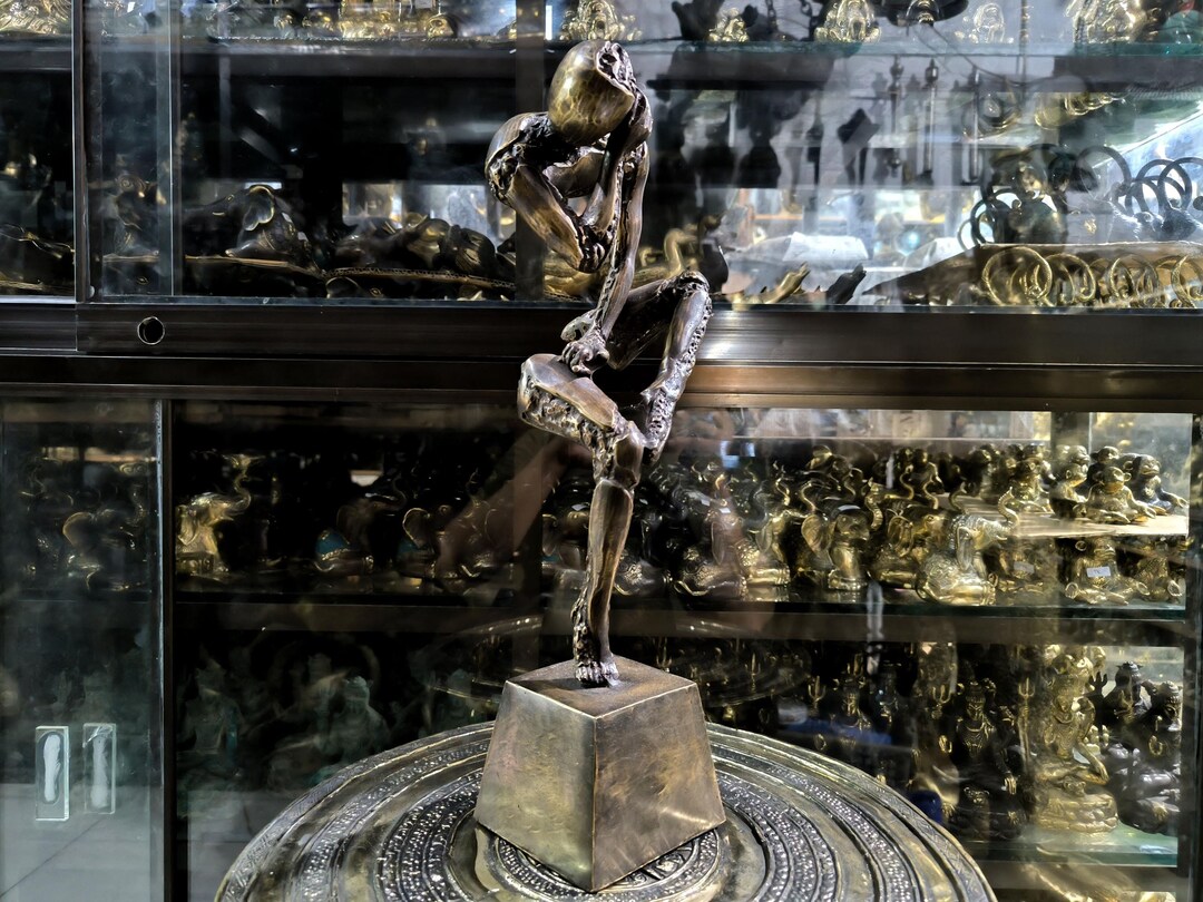 Seated Melancholy Statue, Abstract Bronze Statue, Elegant Pose ...