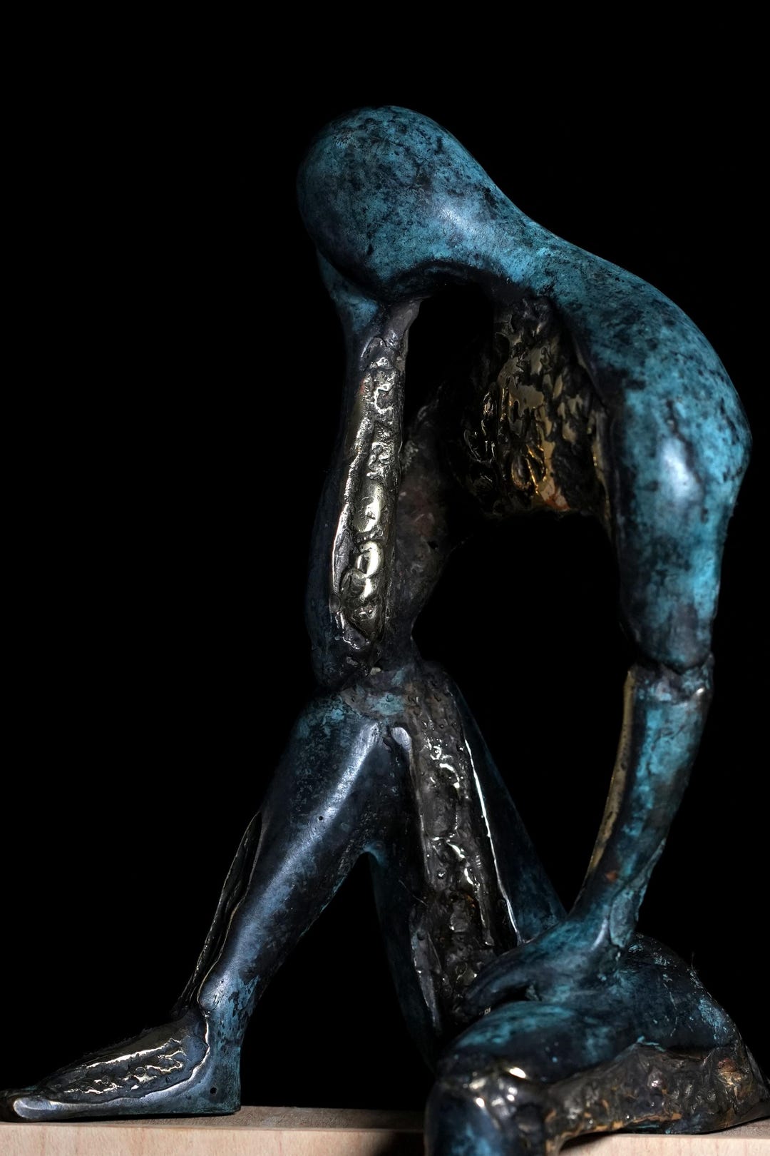 Abstract Bronze Statue, Seated Melancholy Sculpture, Elegant Seated ...