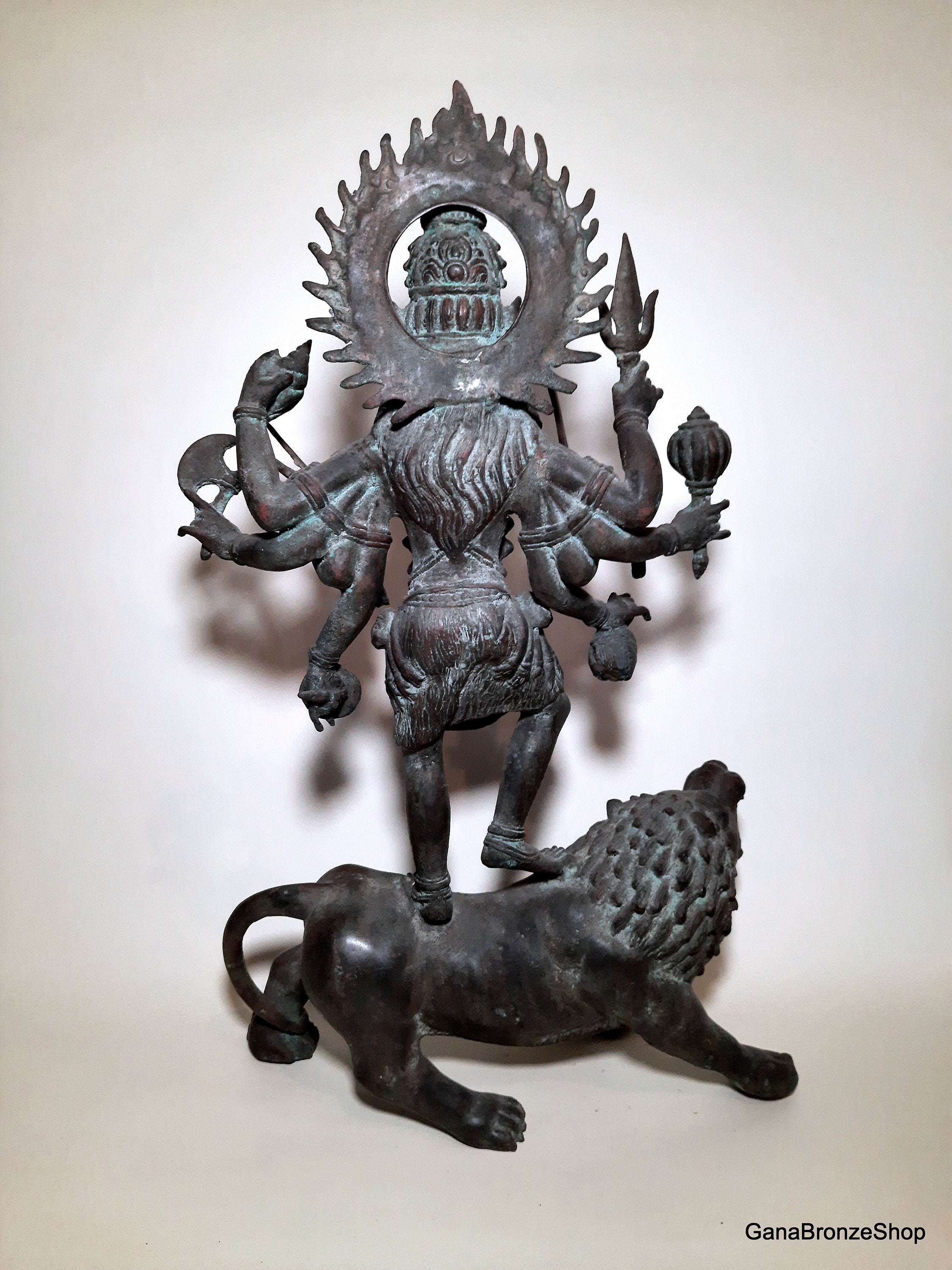 Bronze Mahakali Goddess, Mahakali Standing on Lion, Goddess of ...