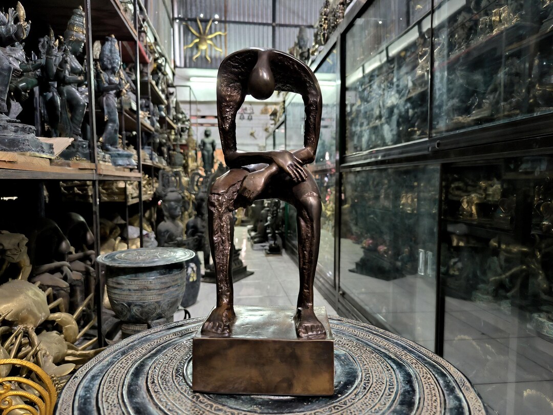Abstract Bronze Statue, Seated Melancholy Sculpture, Elegant Seated ...