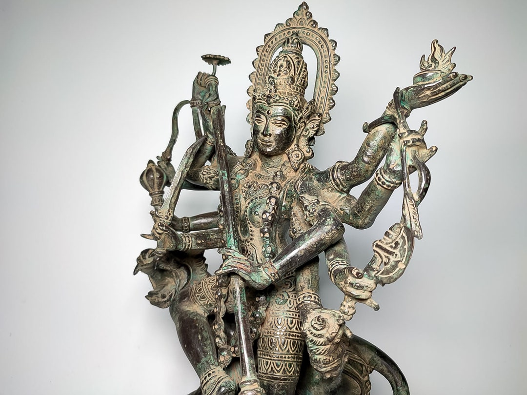 Bronze Mahakali, 10 Armed Mahakali, Mahakali Standing on Tiger, Goddess ...