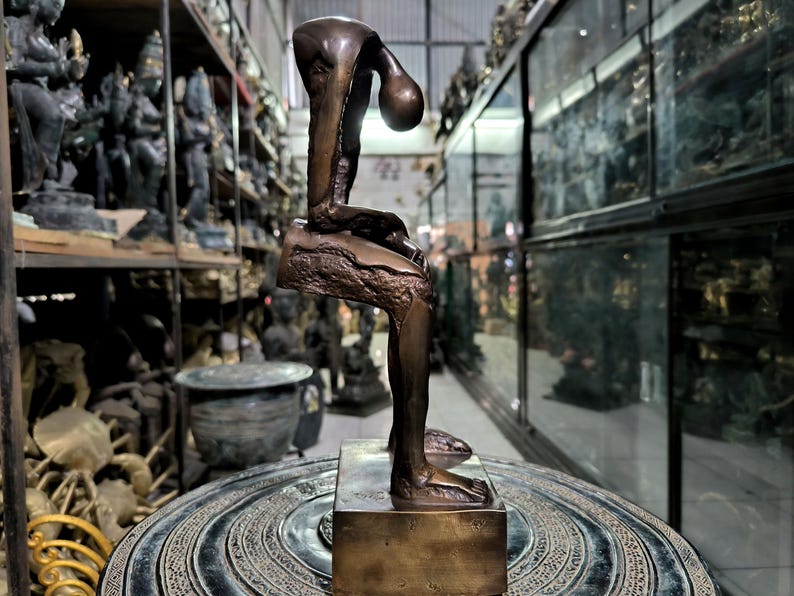 Abstract Bronze Statue, Seated Melancholy Sculpture, Elegant Seated ...