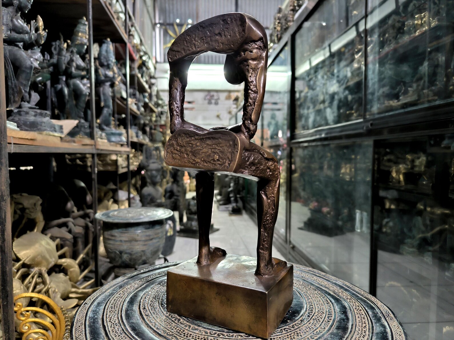 Abstract Bronze Statue, Seated Melancholy Sculpture, Elegant Seated ...