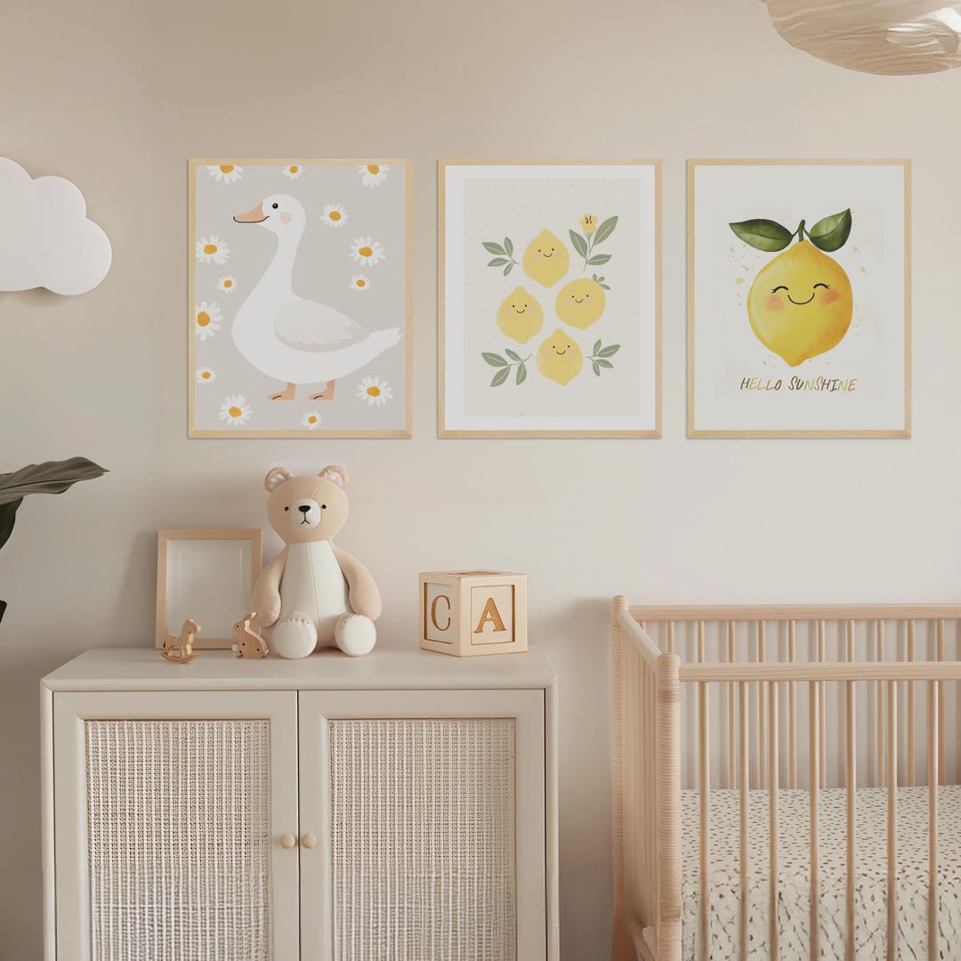 Baby Poster Set of 3 – Nursery Decor With Goose & Lemon – Encouraging ...