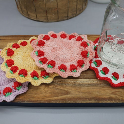 Crochet Pattern Strawberry Trim Lace Coaster Cup Coaster | Etsy