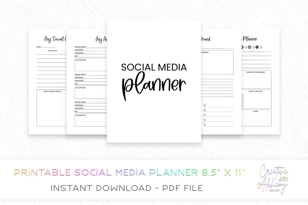Social Media Planner Printable Planner PDF 8.5 X 11 Social Media ...