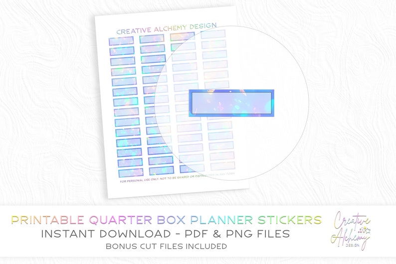 Iridescent Opal Quarter Box Planner Stickers Functional Printable ...