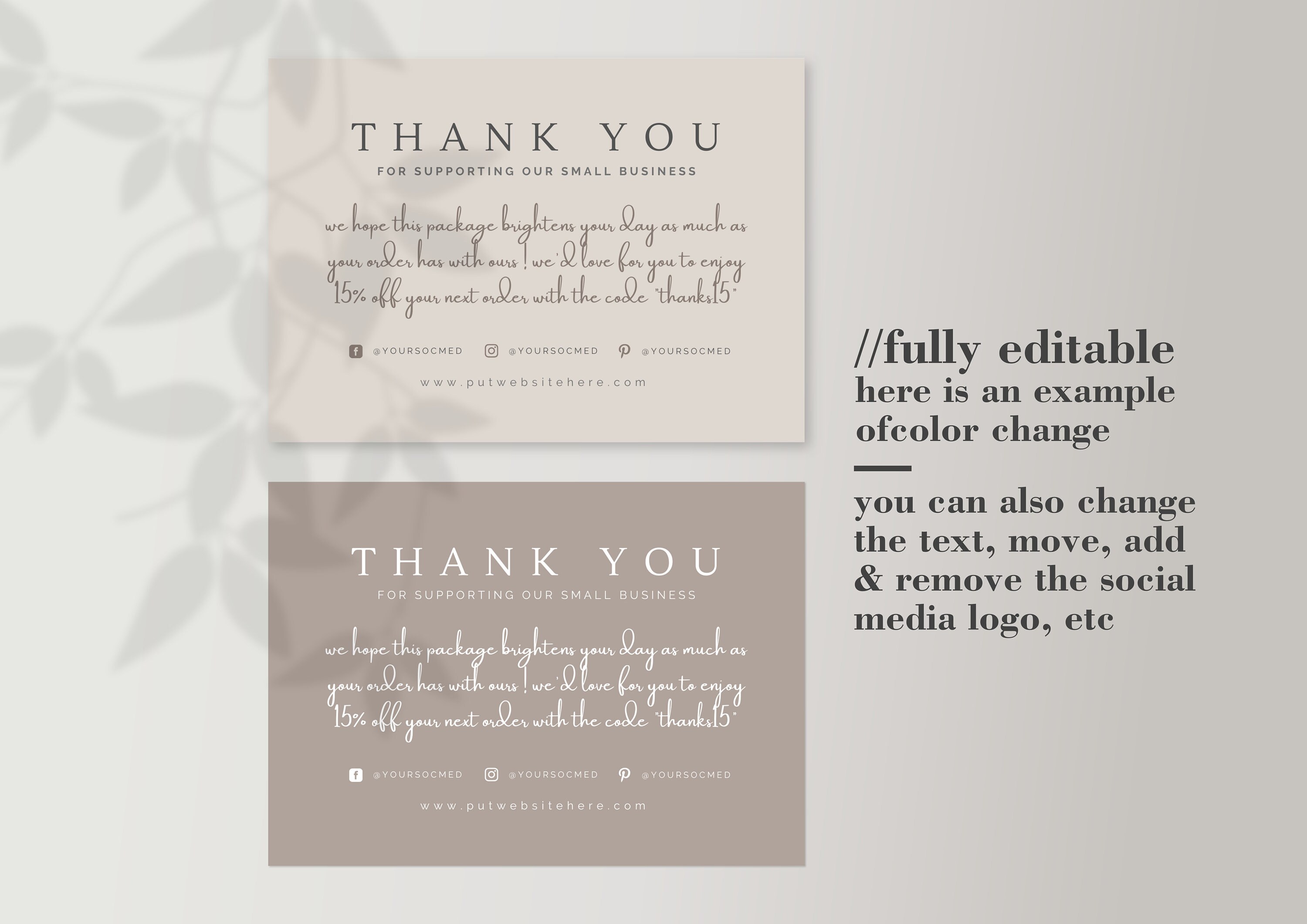 Editable Luxury Elegant Business Thank You Card Template Editable ...
