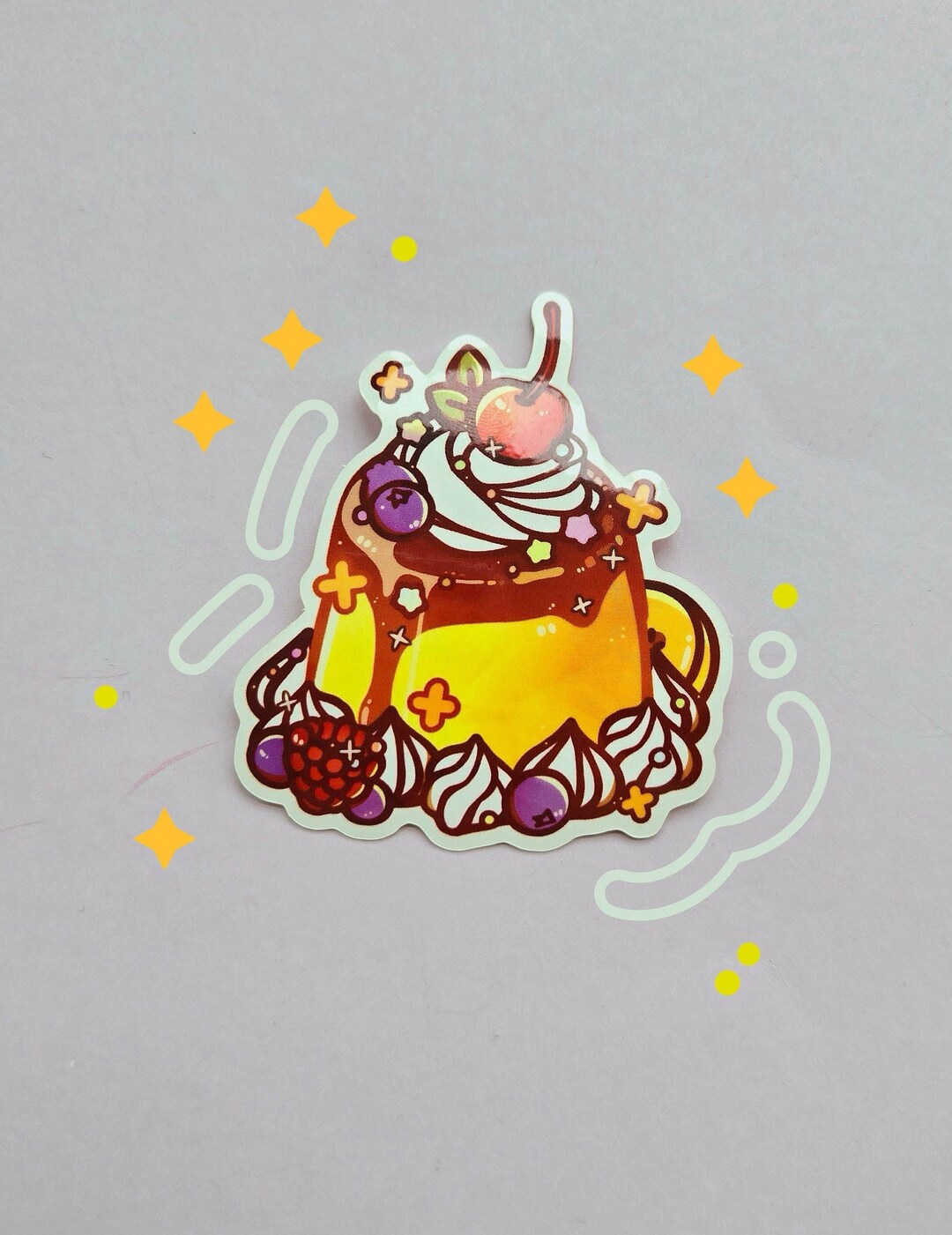 Flan Pudding Dessert Sticker, Die-cut Vinyl Cute Fruit Sticker - Etsy