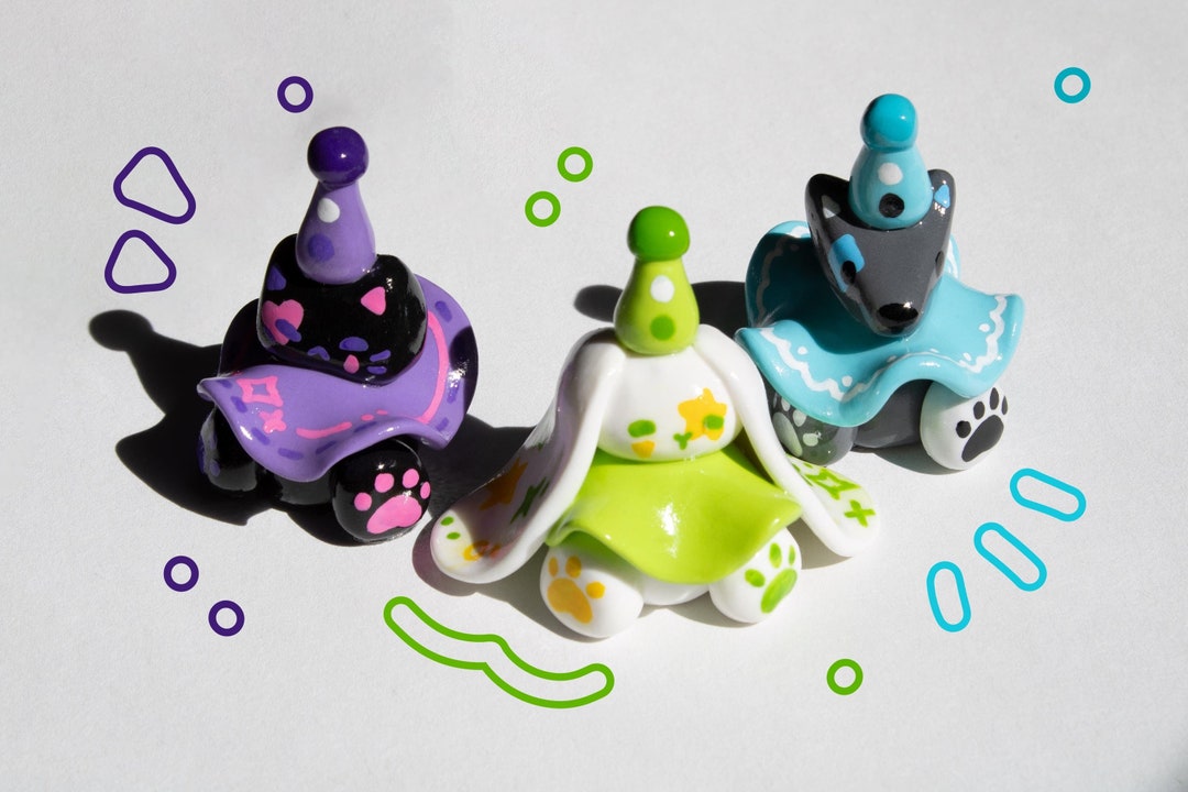 Clay Circus Desk Buddy, Cute Animal Clowns, Mini Polymer Decor Figurine ...