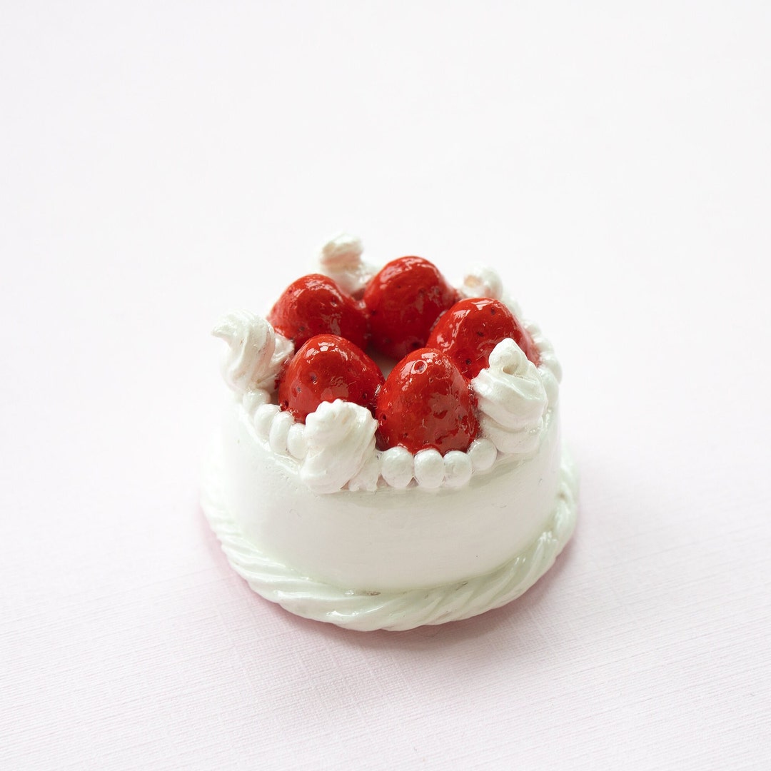 Clay Strawberry Cake, Miniature Polymer Cake, Frosted Vanilla and ...
