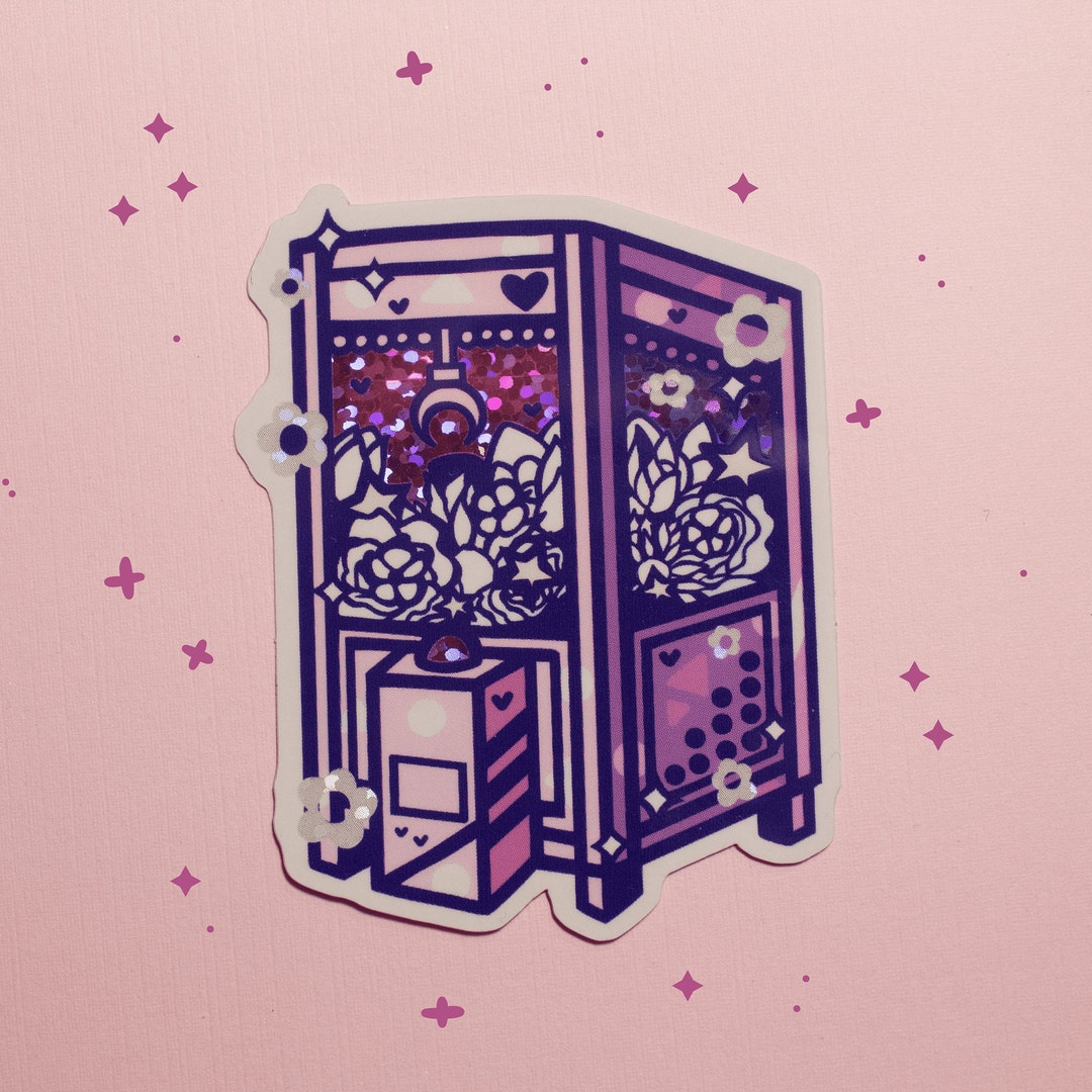 Glitter Floral Claw Machine Sticker, Die Cut Sticker, Holographic ...
